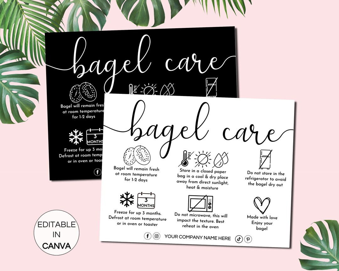 Bagel Care Card Template, Editable Bagel Care Instructions, Printable ...
