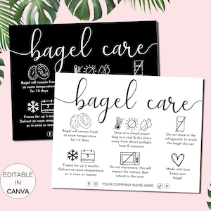 Bagel Care Card Template, Editable Bagel Care Instructions, Printable ...
