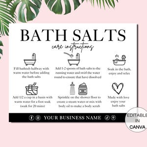 Bath Salts Care Card Template, Printable Epsom Salts Care Guide ...