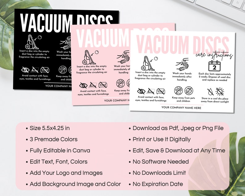 Vacuum Discs Care Card Canva Template, Editable Vacuum Scented Discs ...