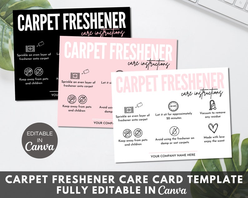 Carpet Freshener Care Card, Printable Rug Scented Powder Instructions ...
