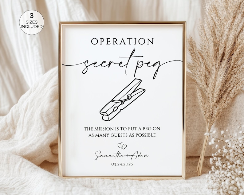 Wedding Peg Game Sign, Printable Wedding Reception Game, Editable Fun ...