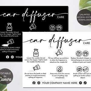 Car Diffuser Care Card, Printable Diffuser Instructions Cards, Editable ...
