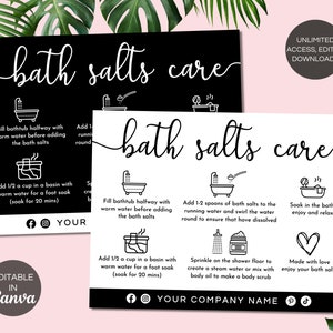 Bath Salts Care Card, Printable Bath Soak Epsom Salt Instructions Cards ...