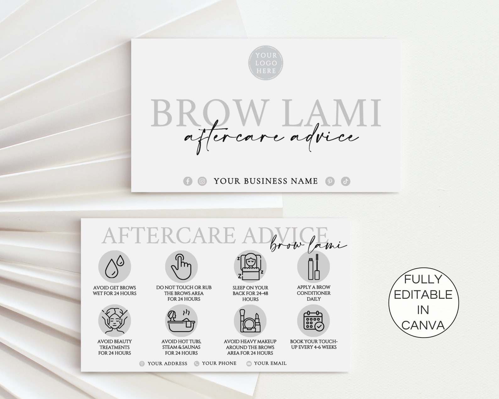 Brow Lamination Aftercare Cards, Editable Brows Lami Care Instructions ...