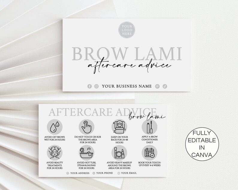 Brow Lamination Aftercare Cards, Editable Brows Lami Care Instructions ...