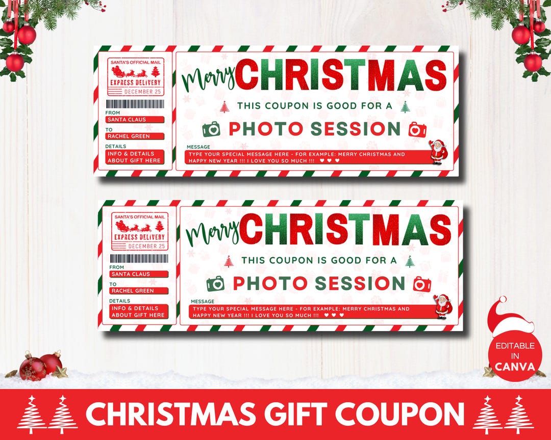 Christmas Photo Session Coupon Template, Editable Photography Coupon ...