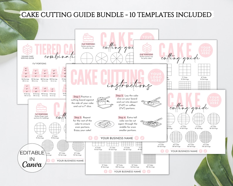 Cake Cutting Guide Bundle, Editable Cake Cutting Instructions 10 Canva ...