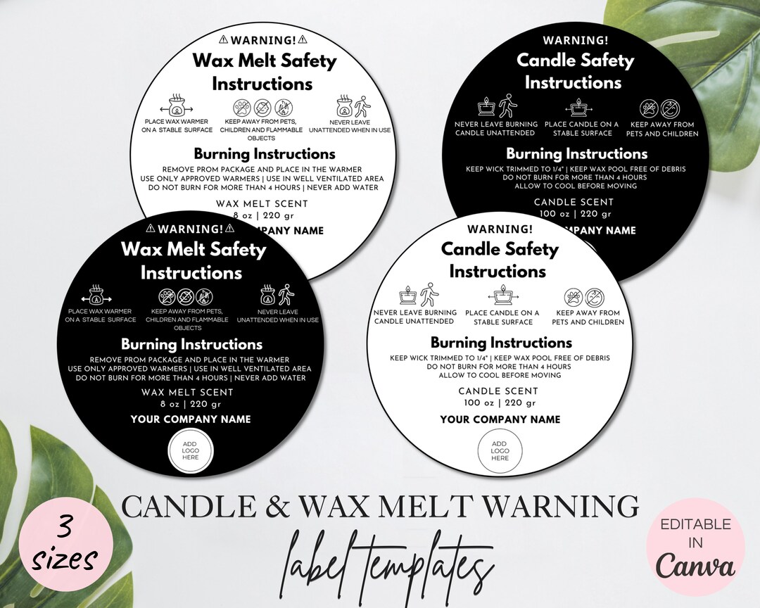 Candle & Wax Melt Warning Label Template, Editable Candle Warning ...