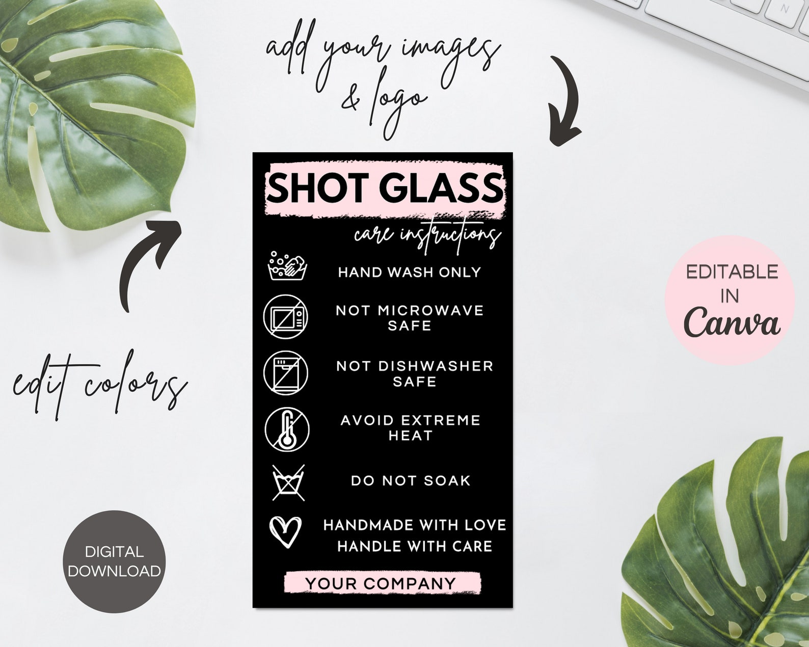 Printable Shot Glass Care Card Template, Editable Shot Glasses ...