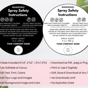 Room Spray Warning Label Template, Editable Spray Caution Label ...