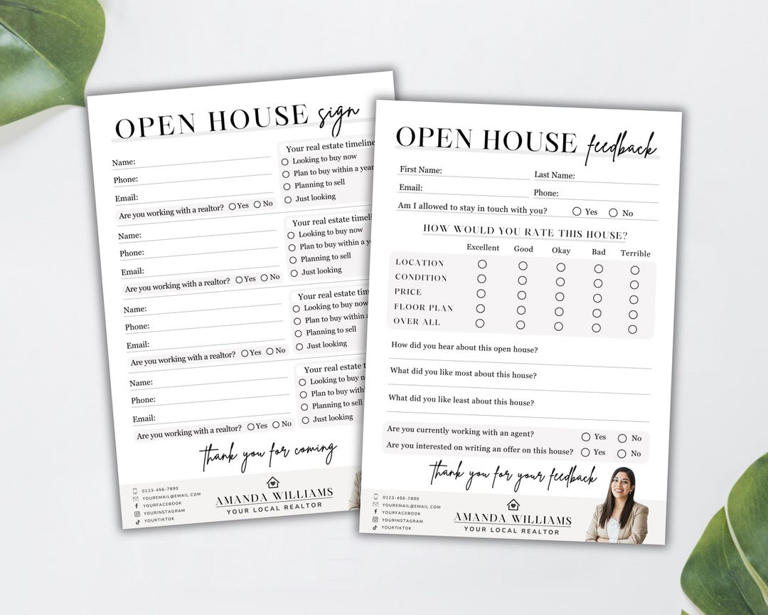 Editable Open House Sign in Feedback Form, Printable Realtor Open ...