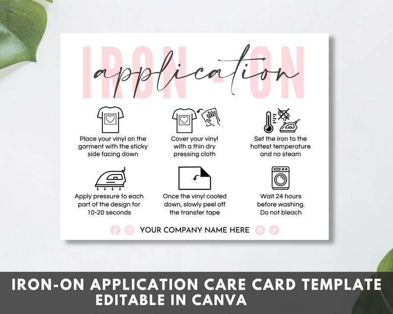 Iron-on Instructions Card, Editable Heat Transfer Vinyl Care Card ...