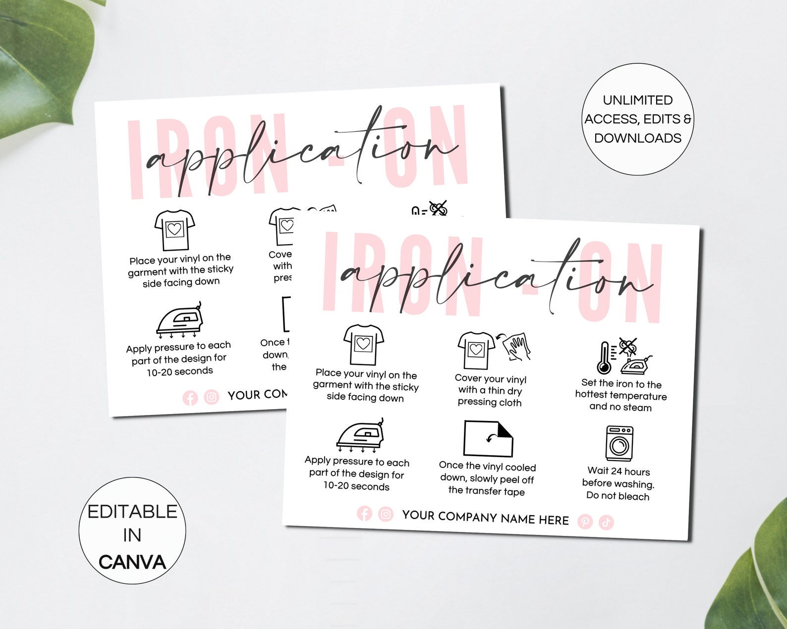 Iron-on Instructions Card, Printable Heat Transfer Vinyl Care Cards ...