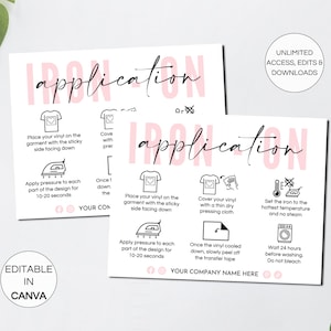 Iron-on Instructions Card, Editable Heat Transfer Vinyl Care Card ...