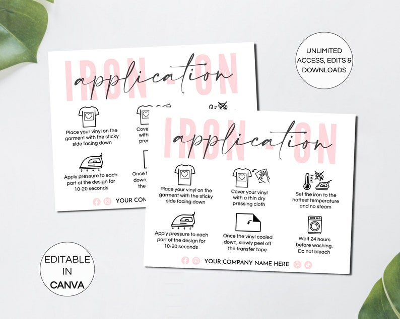 Iron-on Instructions Card, Printable Heat Transfer Vinyl Care Cards ...