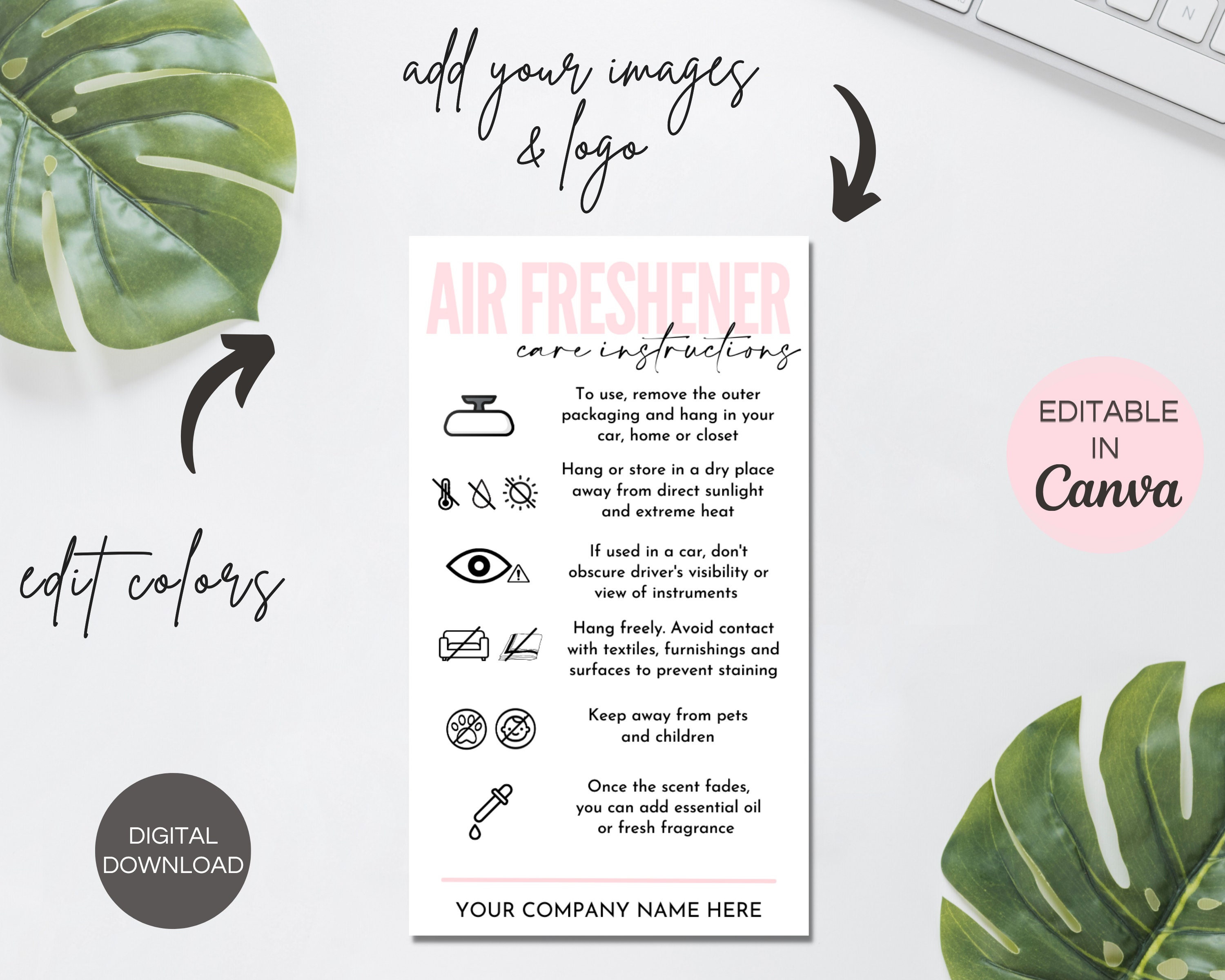 Air Freshener Care Card, Printable Sublimation Car Freshener ...