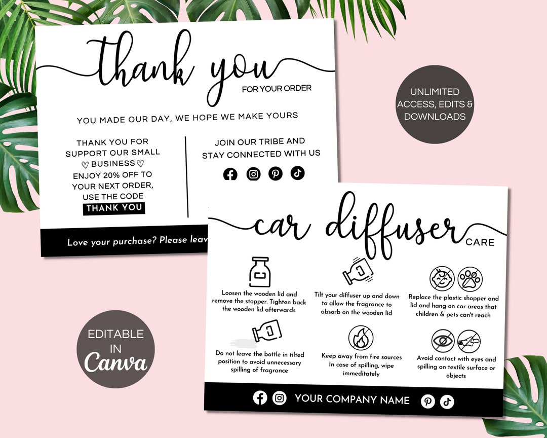 Car Diffuser Care Card Canva Template, Editable Oil Diffuser Care Card ...
