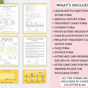 Lemon Bottle Injections Forms Bundle, Editable Fat Dissolving Client ...