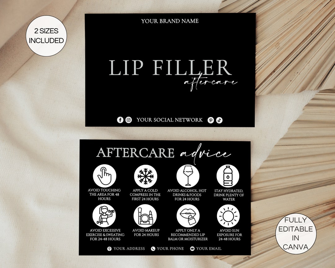 Lip Filler Aftercare Card, Editable Lip Injections Care Guide ...