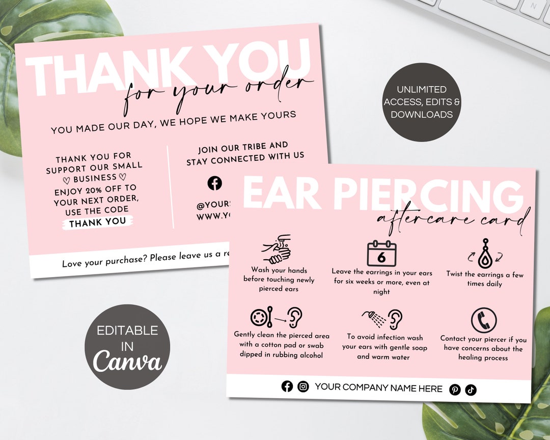 Editable Ear Piercing Aftercare Template, Printable Piercing Guide Card ...