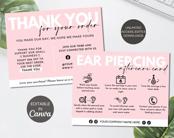 Editable Ear Piercing Aftercare Template, Printable Piercing Guide Card ...