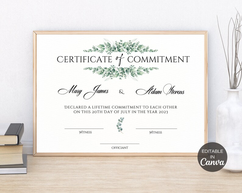 Certificate of Commitment Template Editable Commitment - Etsy