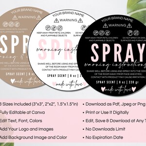 Room Spray Warning Label Canva Template, Editable Spray Caution Labels ...