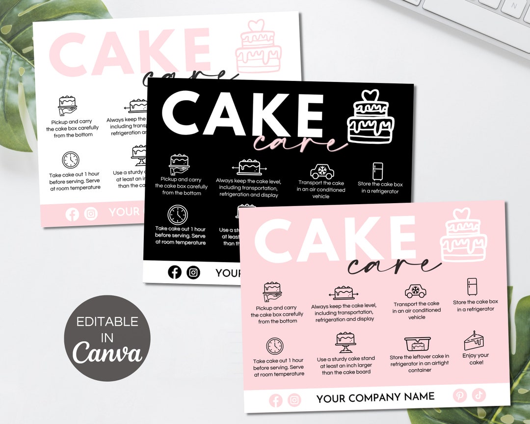 Cake Care Card Template, Printable Cake Care Guide, Editable Cake ...