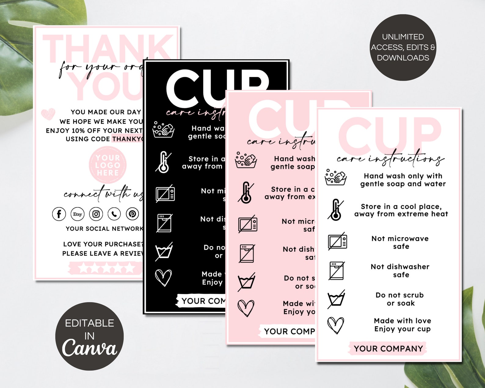 Cup Care Card Canva Template, Editable Cup Care Cards, Printable ...