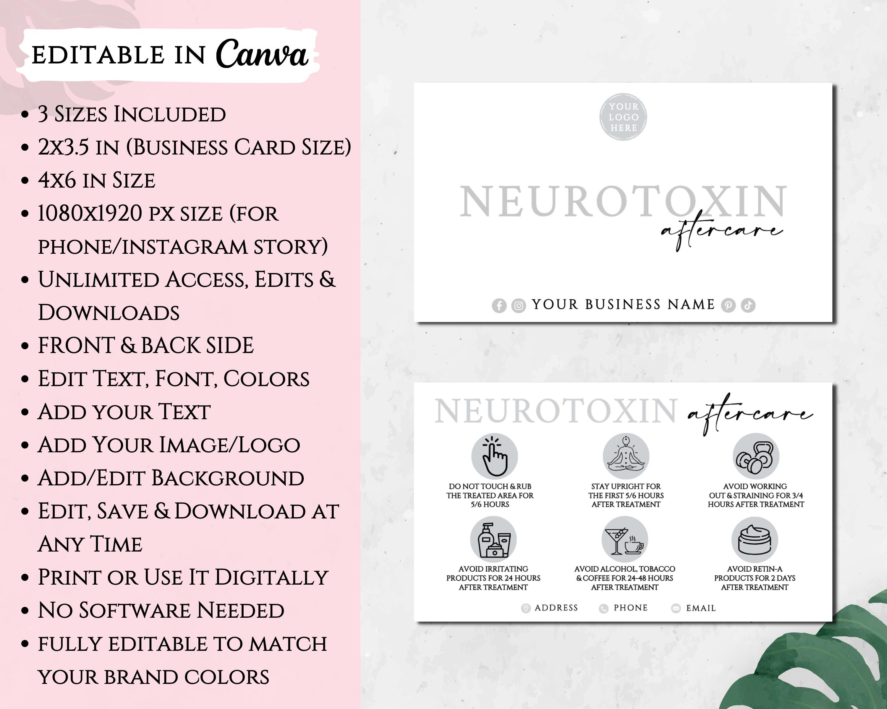 Neurotoxin Aftercare Card, Editable Nurse Injectors Neurotoxin Care ...