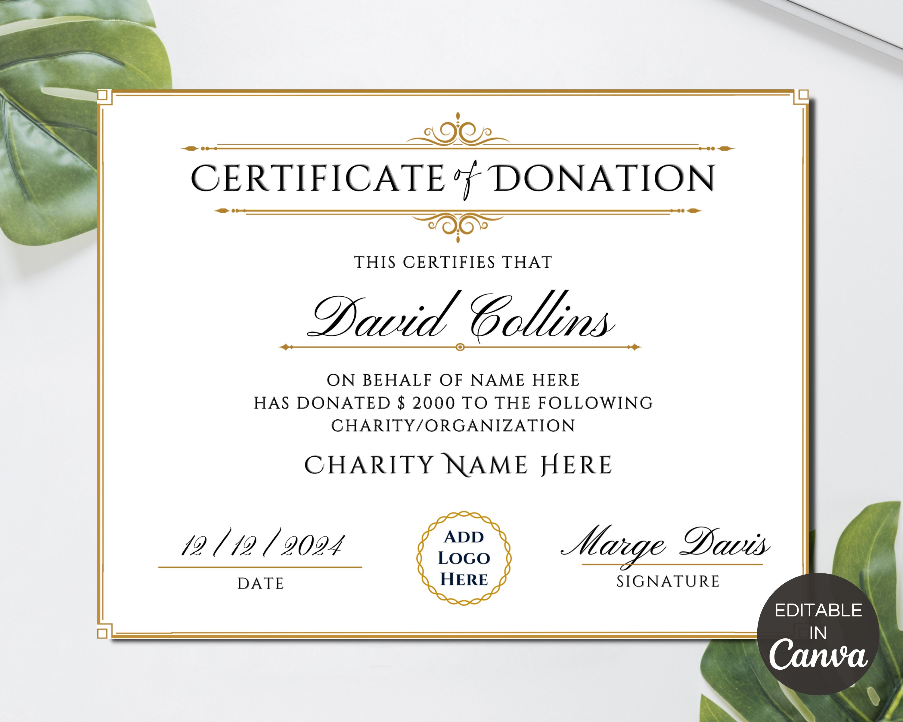 Certificate of Donation, Printable Charity Donation Certificates ...