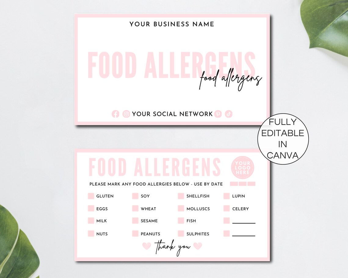Food Allergens Card, Printable Allergen Checklist Cards, Bakery Allergy ...