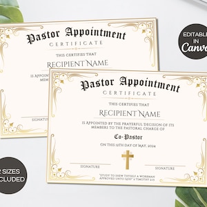 Editable Appointment Certificate, Printable Bishop Pastor Appointed ...