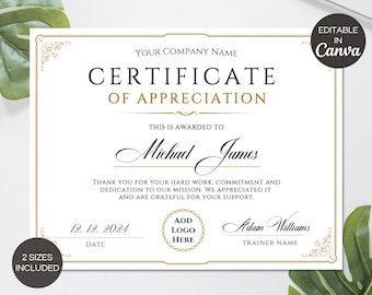 Parent Appreciation Certificate Template - Etsy