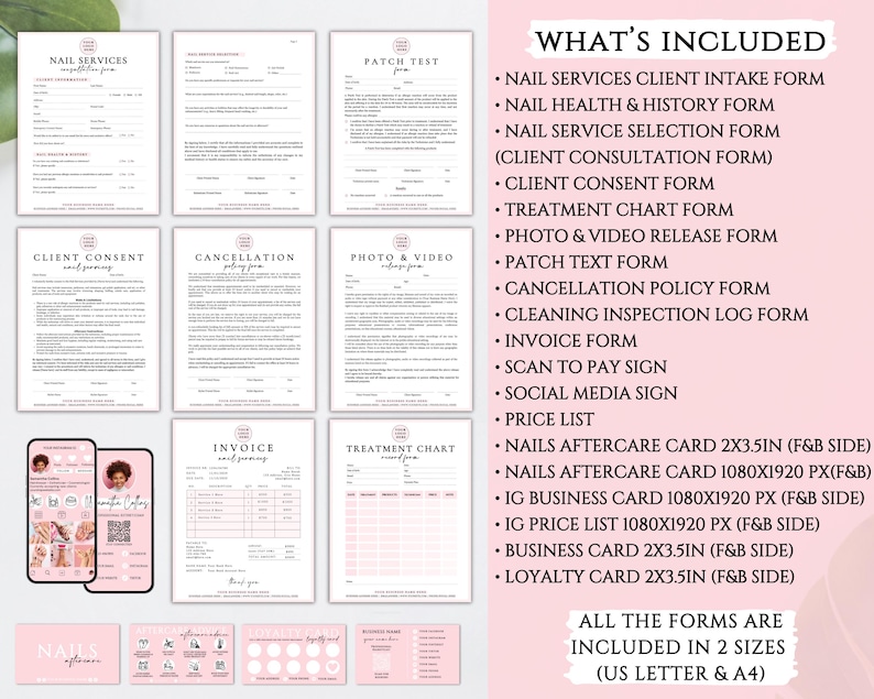 Nail Consent Form, Editable Nails Business Bundle, Nails Aftercare Card ...