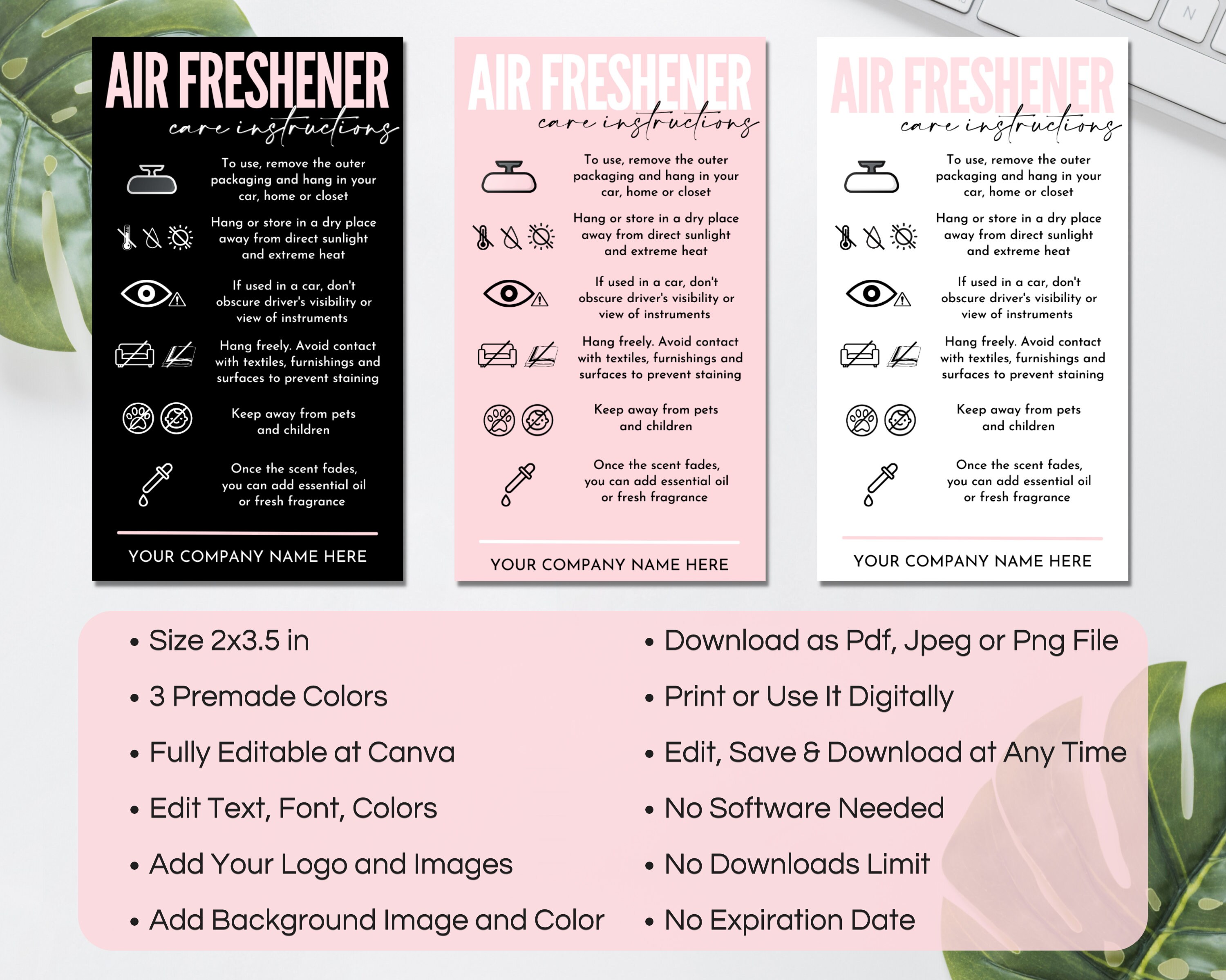 Air Freshener Care Card, Printable Sublimation Car Freshener ...