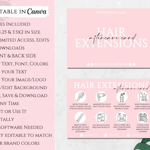 Hair Extensions Aftercare Card, Editable Hair Extension Care Cards ...