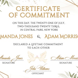 Commitment Certificate Template, Printable Certificate of Commitment ...