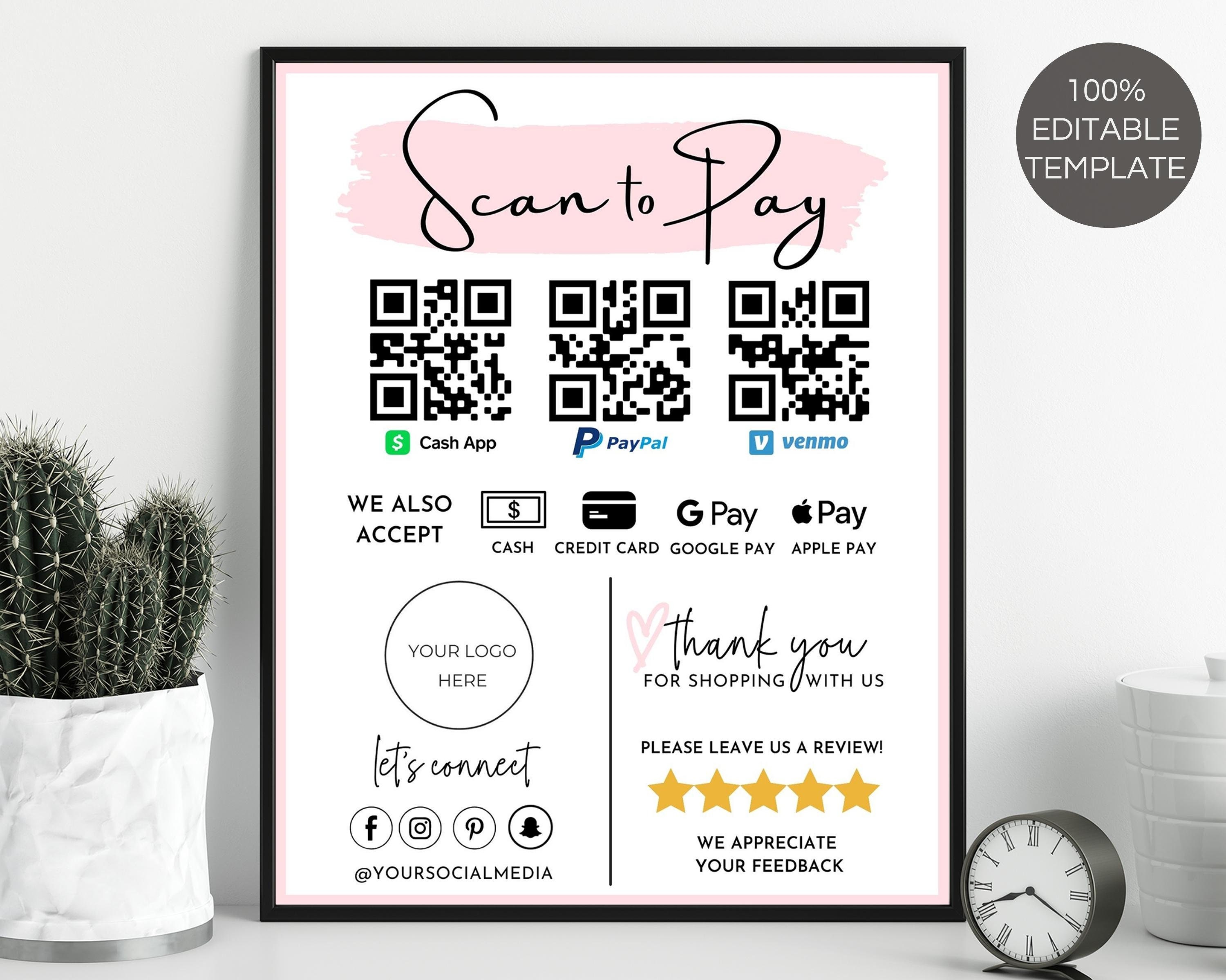 Editable QR Code Sign Canva Template Printable Scan to Pay - Etsy Canada
