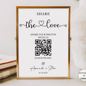 Modern QR Code Wedding Sign Template: Editable Canva Photo Sign (5x7 ...
