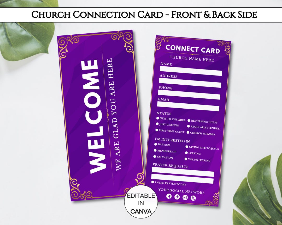 Editable Church Connection Card, Printable Church Welcome Cards ...