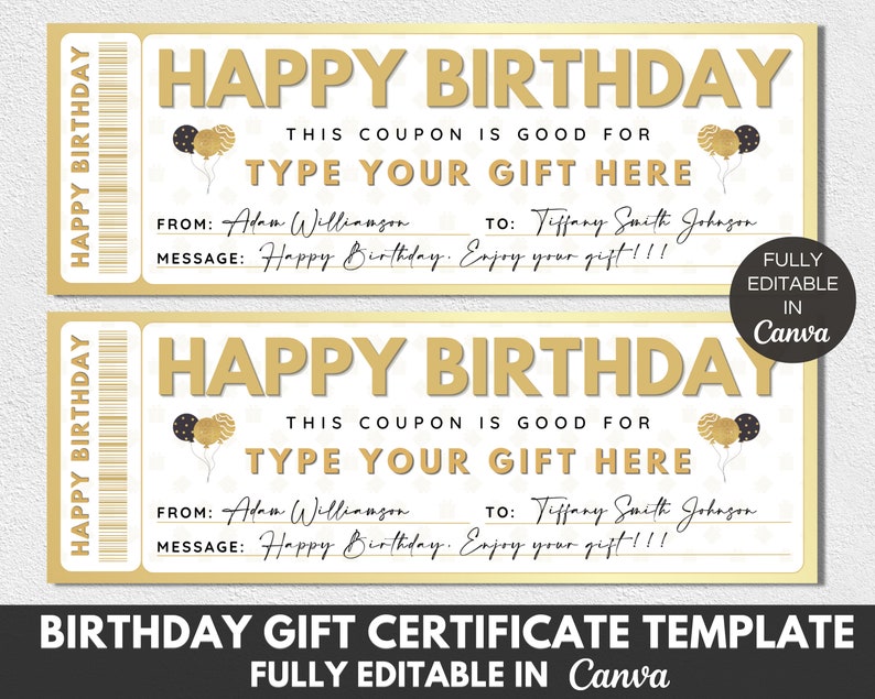 Editable Birthday Gift Certificate Template Printable - Etsy