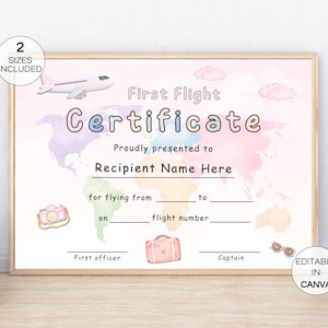 First Flight Certificate Canva - Etsy