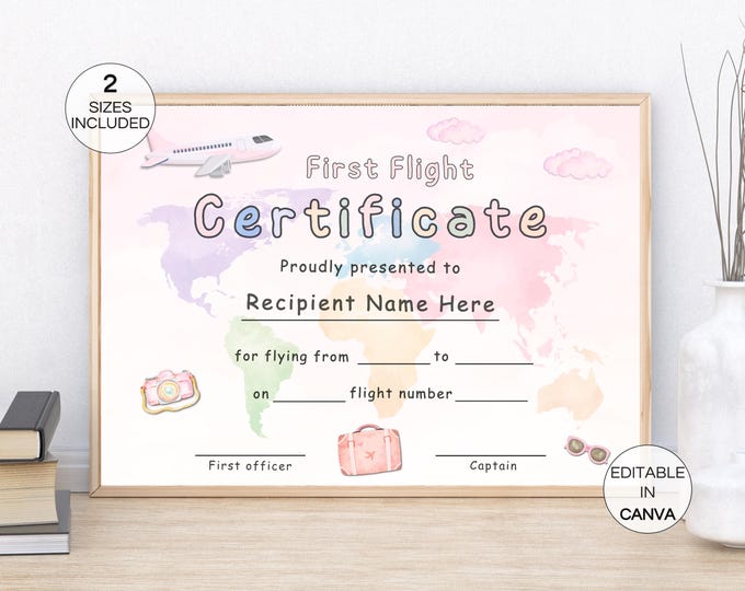 First Flight Certificate for Kids, Toddler's First Flight Award, First Vacation Gift ...