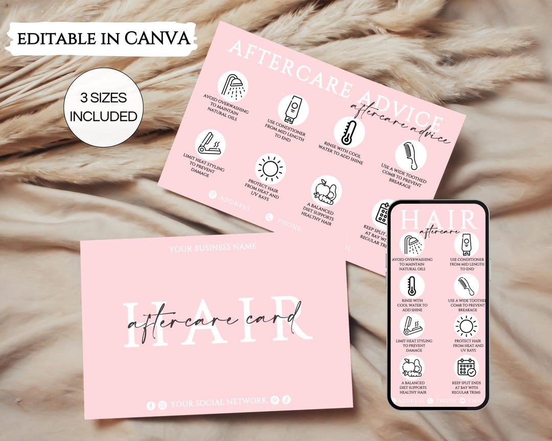 Hair Care Card Template, Editable Hair Aftercare Cards, Printable Hair ...