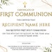 First Communion Certificate Template, Editable First Holy Communion ...