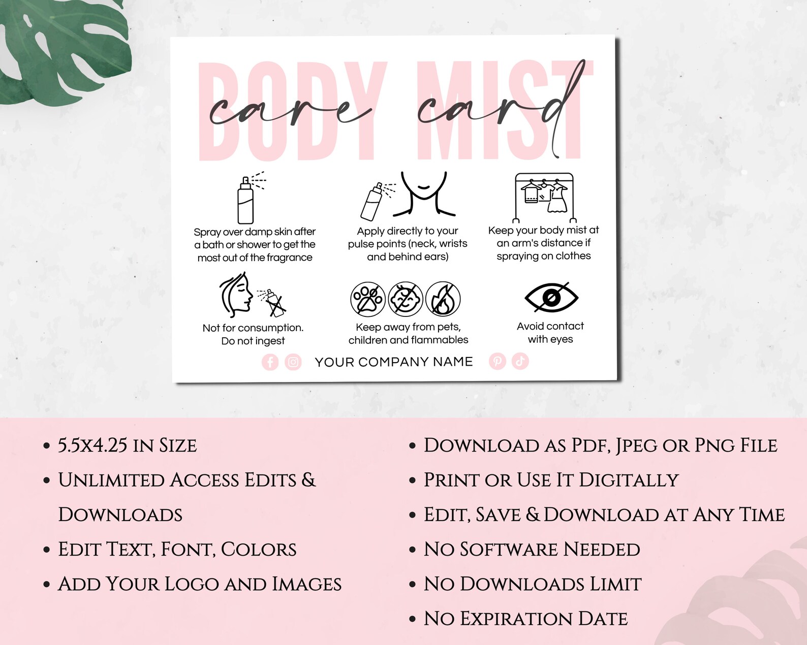 Body Mist Care Card Template, Editable Body Spray Care Instructions ...