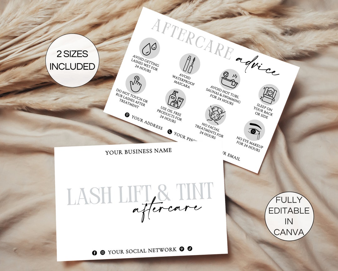 Lash Lift Tint Aftercare Card, Printable Lashes Lift Care Cards ...