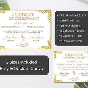 Commitment Certificate Template, Editable Certificate of Commitment ...